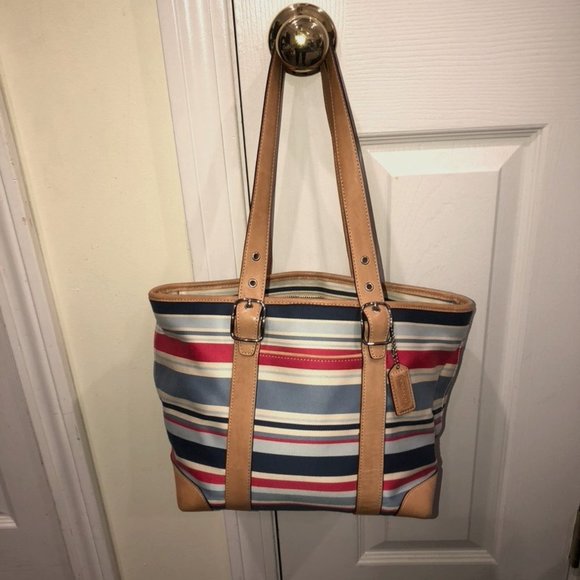 Coach | Bags | Coach Hamptons Red White Blue Striped Small Tote Bag ...